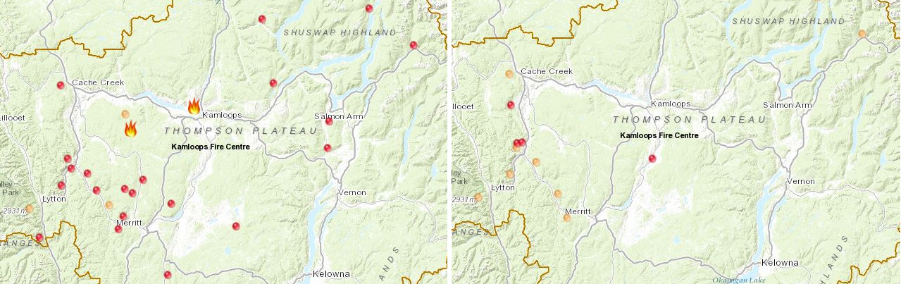 Wildfire activity around Kamloops dying down - Castanet.net